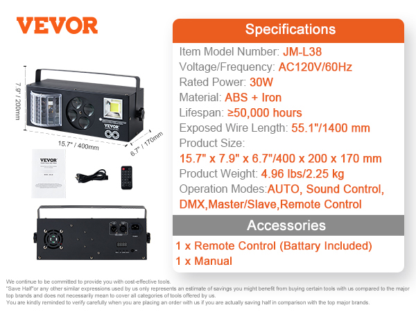 VEVOR Stage Lights, 4 in 1 RGB Party Lights, LED Pattern Strobe Light ...
