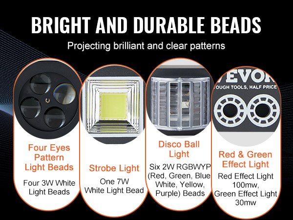 VEVOR Stage Lights, 4 in 1 RGB Party Lights, LED Pattern Strobe Light ...