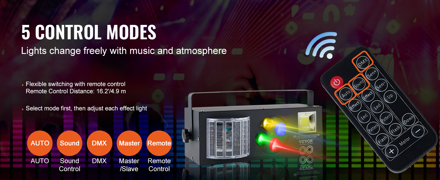 VEVOR Stage Lights, 4 in 1 RGB Party Lights, LED Pattern Strobe Light ...