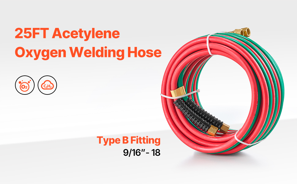 Oxygen Acetylene Hose 1/4-Inch x 25FT R Grade Hose 300PSI Max Working ...