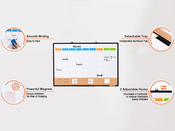 VEVOR 36"x 24" Monthly Calendar Whiteboard & Cork Board Combo with ...