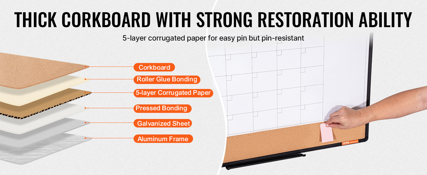 VEVOR 36"x 24" Monthly Calendar Whiteboard & Cork Board Combo with ...