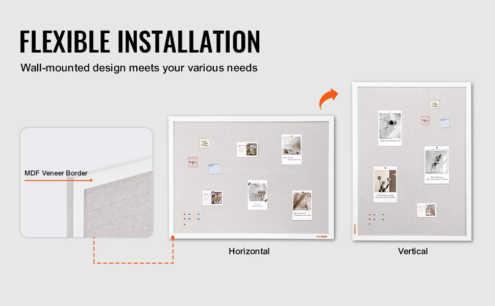 VEVOR 48"x36" White Cork Board with Linen Surface Wall-Mounted Bulletin ...