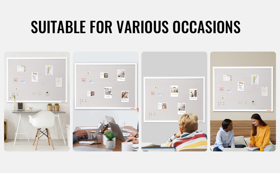 VEVOR 48"x36" White Cork Board with Linen Surface Wall-Mounted Bulletin ...