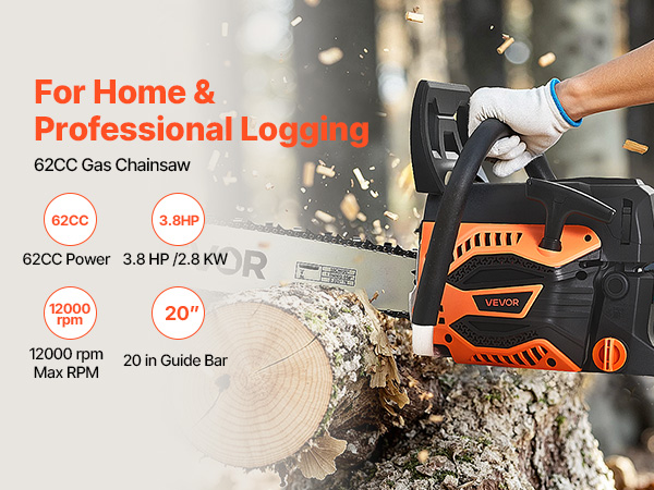 62cc Gas Chainsaw 3.8 HP Gas Powered 20 inch Chainsaw For Wood Cutting ...