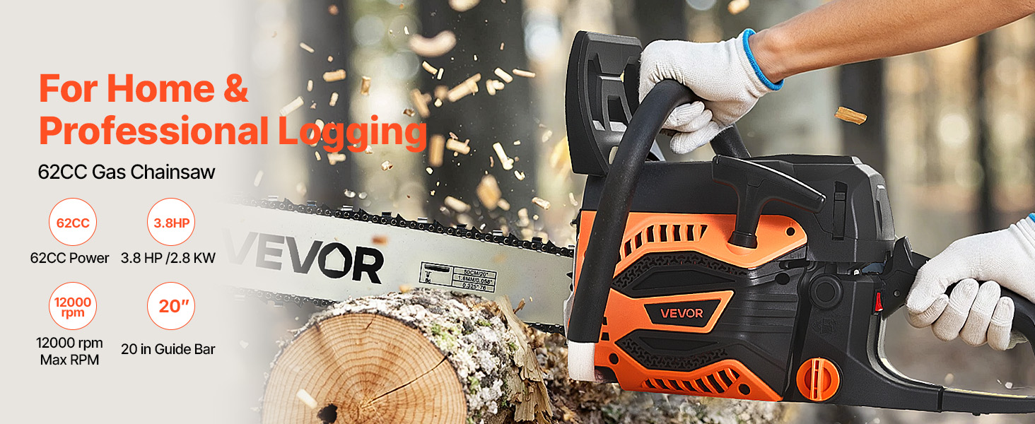 62cc Gas Chainsaw 3.8 HP Gas Powered 20 inch Chainsaw For Wood Cutting ...