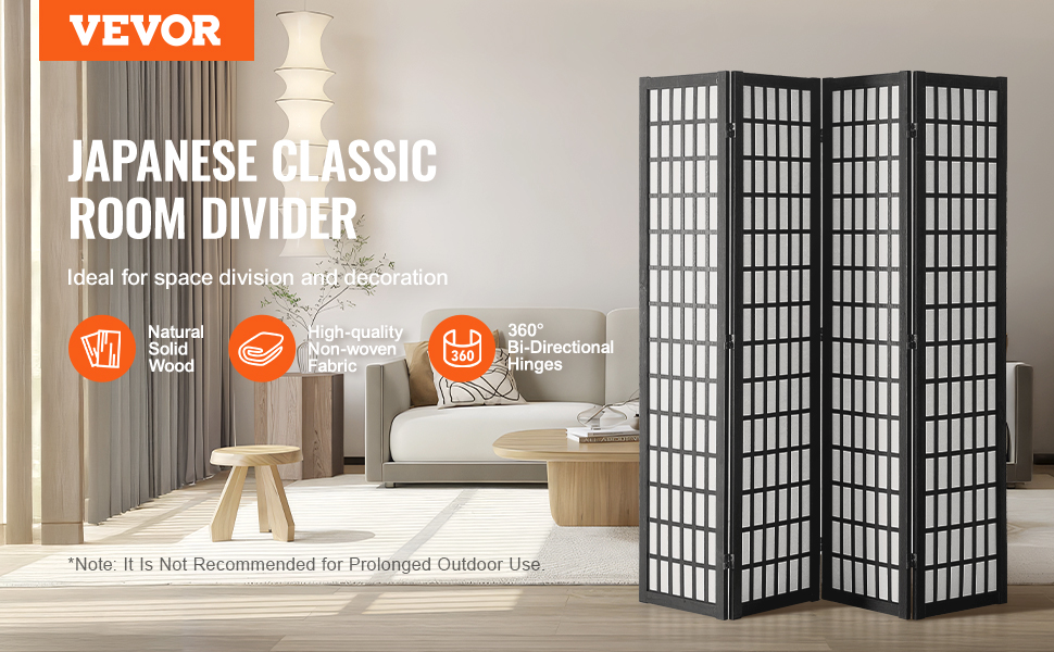 VEVOR Room Divider, 4 Panel Japanese Room Divider, Wood Folding Privacy ...
