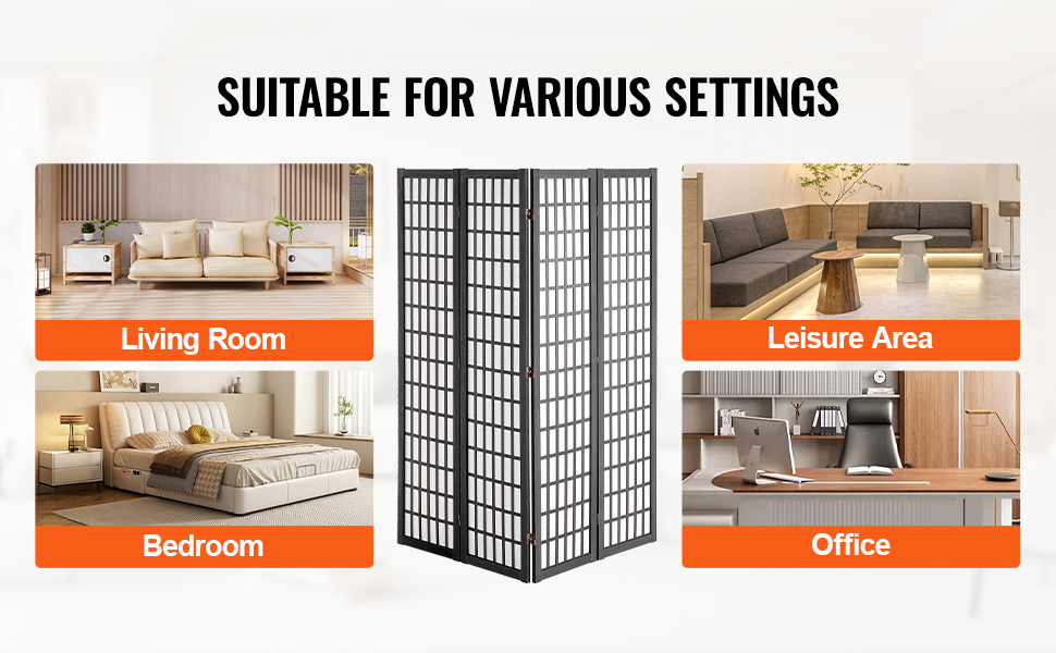 VEVOR Room Divider, 4 Panel Japanese Room Divider, Wood Folding Privacy ...