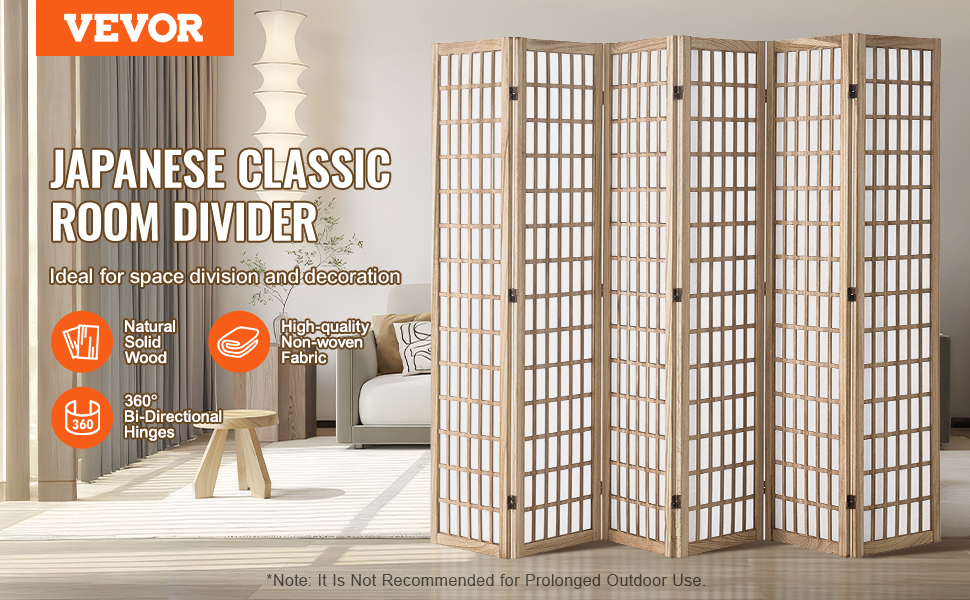 VEVOR Room Divider, 6 Panel Japanese Room Divider, Wood Folding Privacy ...