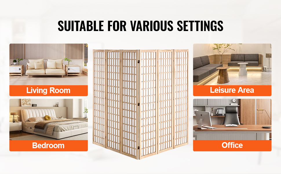 VEVOR Room Divider, 6 Panel Japanese Room Divider, Wood Folding Privacy ...