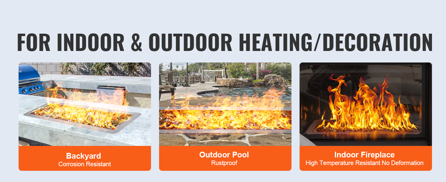 VEVOR 6 x 18 inch Drop-in Fire Pit Pan, Rectangular Stainless Steel ...