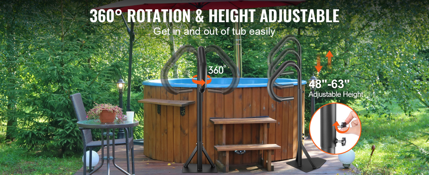 VEVOR Hot Tub Handrail, 360 Rotatable Spa Side Handrail with 48"-63 ...