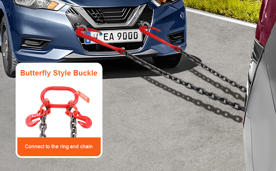 VEVOR 3/8" x 3' G80 Tow Chain J Hook V-Chain Bridle Grab Hook Wrecker ...