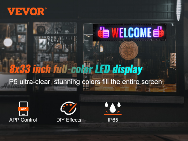VEVOR Programmable LED Sign, P5 Full Color LED Scrolling Panel, DIY ...