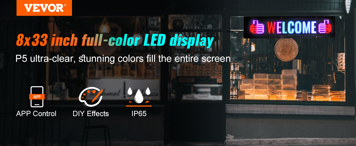 VEVOR Programmable LED Sign, P5 Full Color LED Scrolling Panel, DIY ...