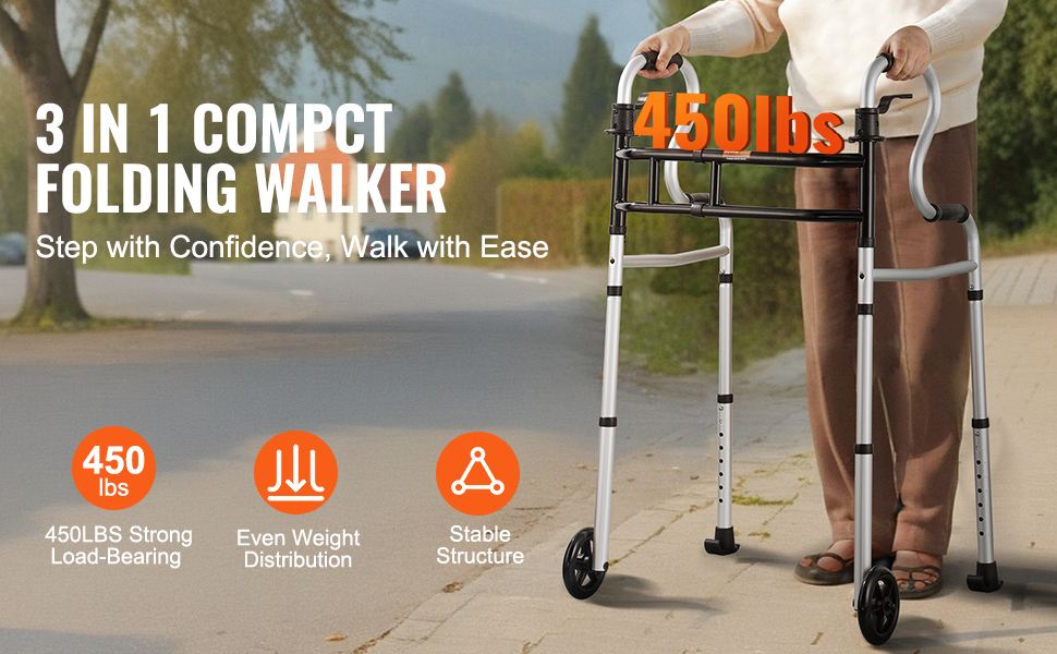 VEVOR Folding Walker Stand-Assist Folding Walkers with Adjustable ...