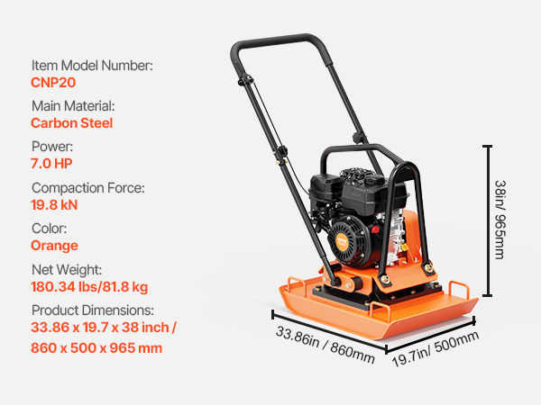 Plate Compactor 7.0 HP Engine 432 sq. in Plate 5400 RPM Ground ...