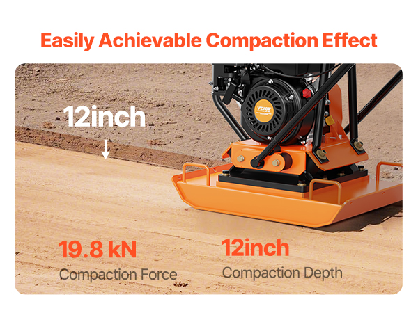 Plate Compactor 7.0 HP Engine 432 sq. in Plate 5400 RPM Ground Compactor Rammer | VEVOR US
