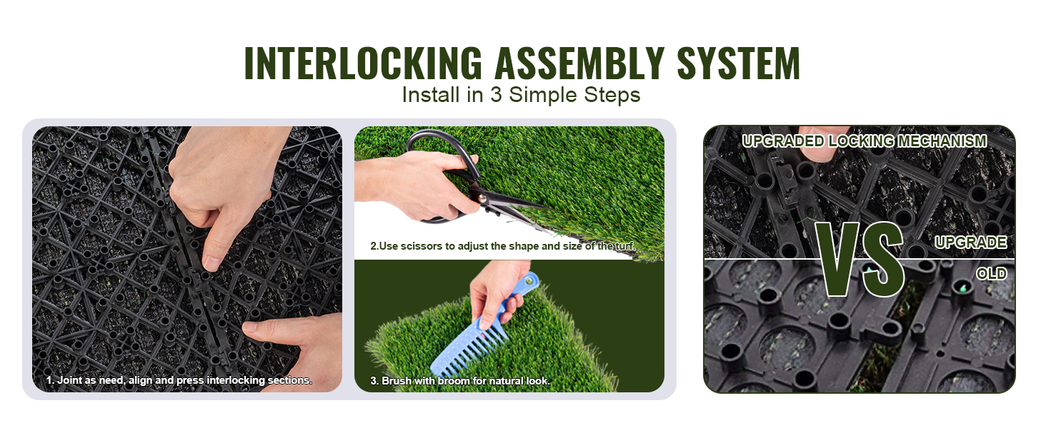 VEVOR Artifical Grass Tiles Interlocking Turf Deck Set, 18 Pack - 12 ...