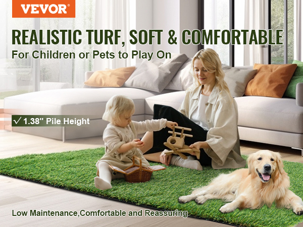 VEVOR Artifical Grass, 6 x 10 ft Rug Green Turf, 1.38"Fake Door Mat ...