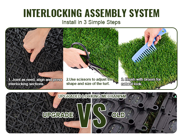 VEVOR Artifical Grass Tiles Interlocking Turf Deck Set, 9 Pack - 12"x12 ...