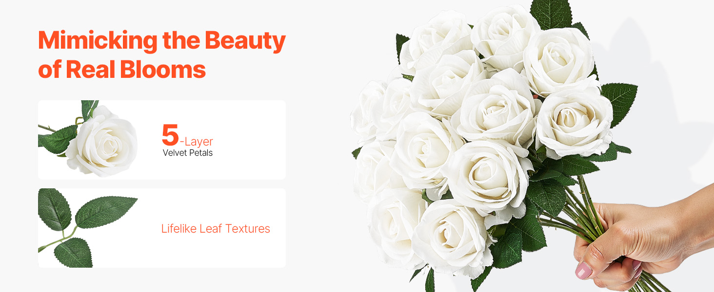 120 Pcs White Roses Artificial Flowers Realistic Bouquet for Xmas Home ...