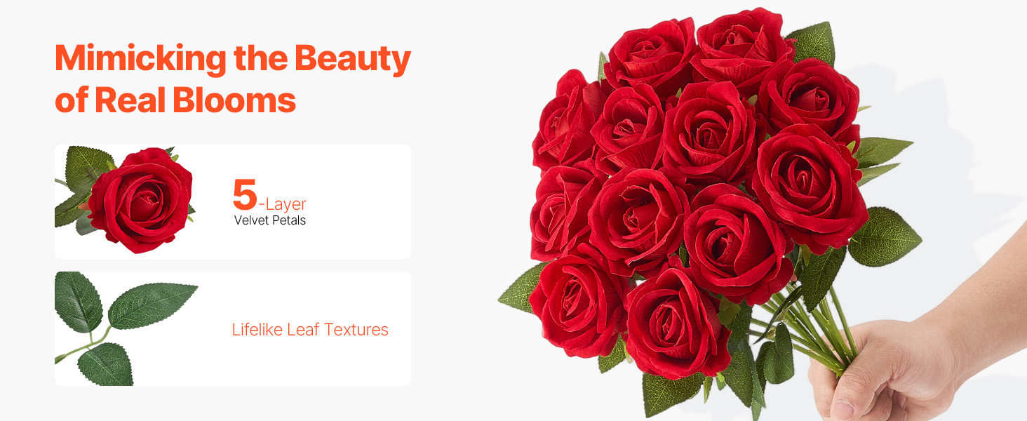 500 Pcs Red Roses Artificial Flowers Realistic Bouquet for Xmas Home ...
