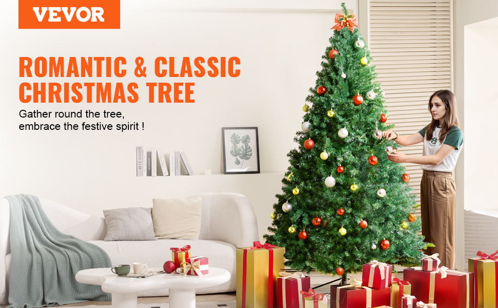 VEVOR Christmas Tree 7.5ft Prelit Artificial Tree with 550 White LEDs ...