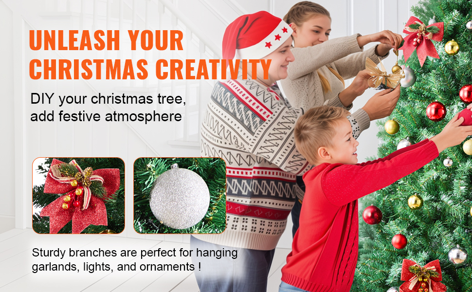 VEVOR Christmas Tree 7.5ft Artificial Xmas Decor Tree with 1346 Branch ...