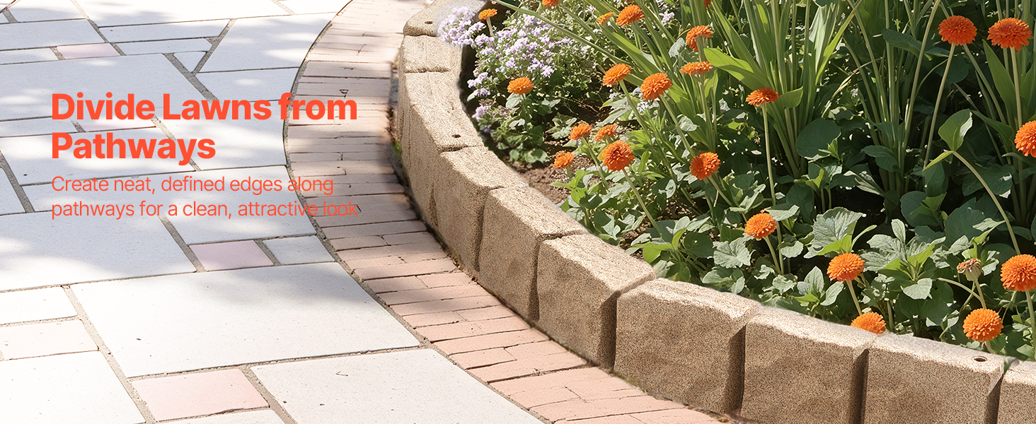 VEVOR Faux Stone Landscape Edging 46.8x3.9 in Lawn Edging Fade ...