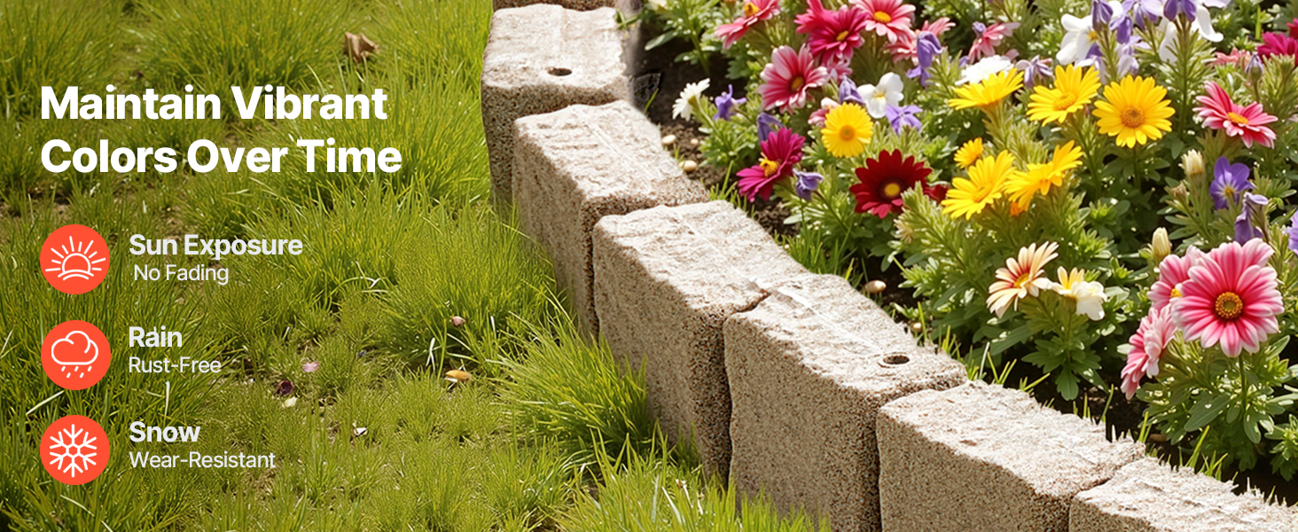 VEVOR Faux Stone Landscape Edging 46.8x3.9 in Lawn Edging Fade ...
