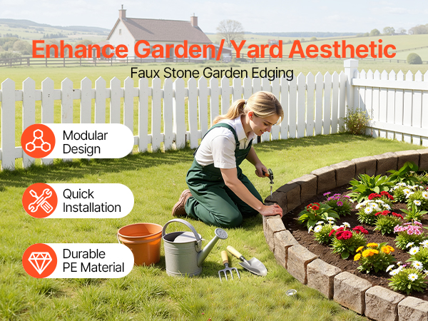 VEVOR Faux Stone Landscape Edging 46.8x3.9 in Lawn Edging Fade ...