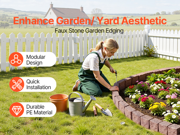 VEVOR Fake Stone Landscape Edging 46.8x3.9 in Lawn Edging Fade ...