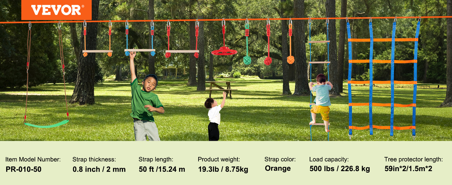 VEVOR Ninja Warrior Obstacle Course for Kids, 50 ft Weatherproof ...
