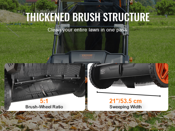 VEVOR Push Lawn Sweeper, 21-inch Leaf & Grass Collector, Strong Rubber ...
