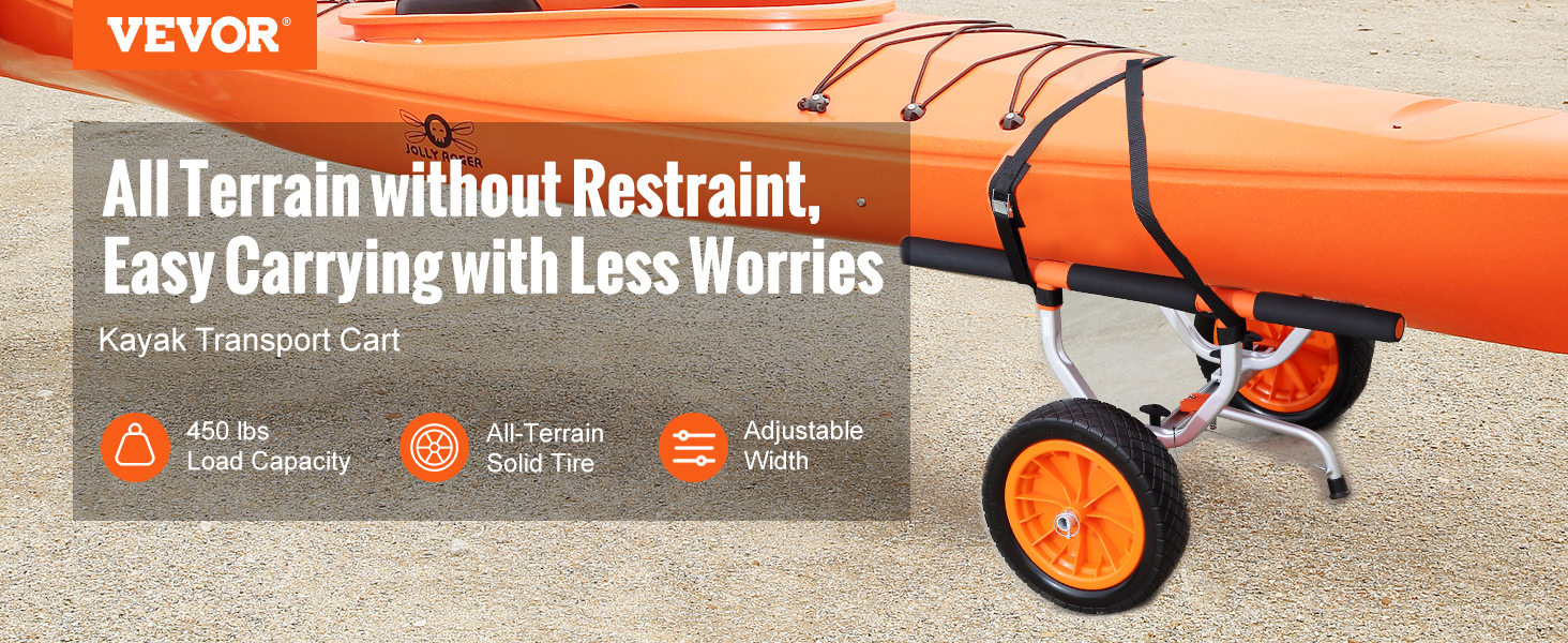 VEVOR Heavy Duty Kayak Cart, 450lbs Load Capacity, Detachable Canoe ...