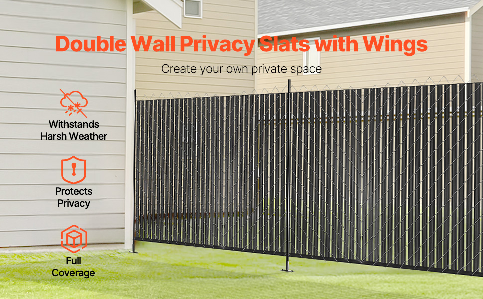 VEVOR Chain Link Fence Privacy Slats Double-Wall with Wings for 8' High ...