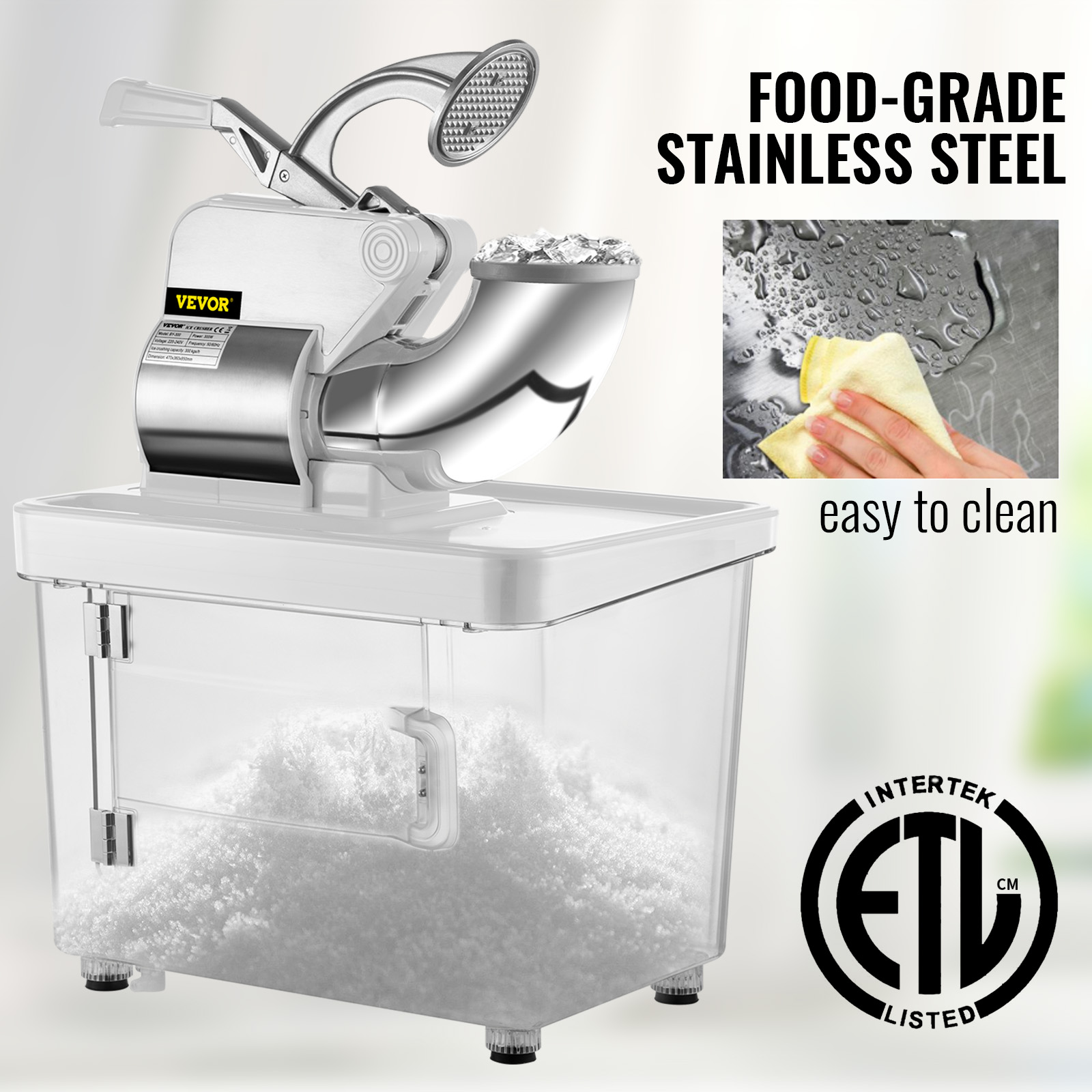 VEVOR 110V Commercial Ice Crusher 440LBS/H, ETL Approved 300W Electric ...