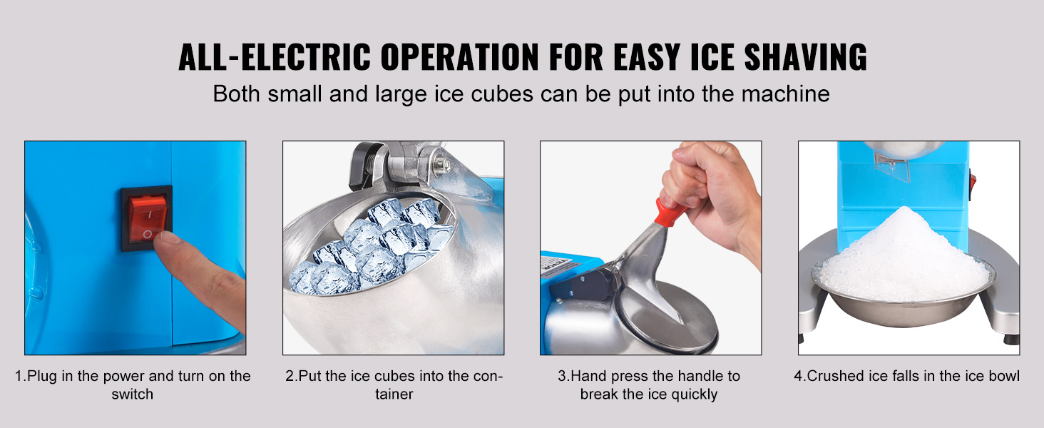 VEVOR Ice Crushers Machine, 220lbs Per Hour Electric Snow Cone Maker ...
