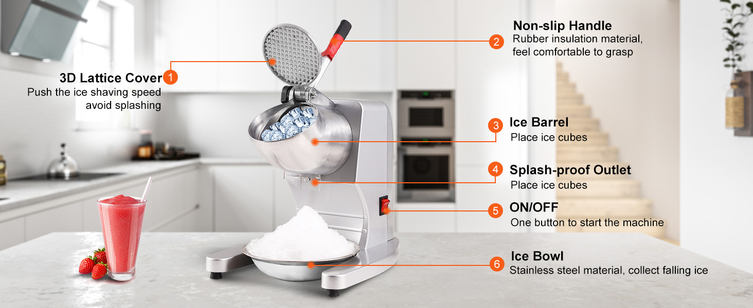 VEVOR Ice Crushers Machine, 220lbs Per Hour Electric Snow Cone Maker ...