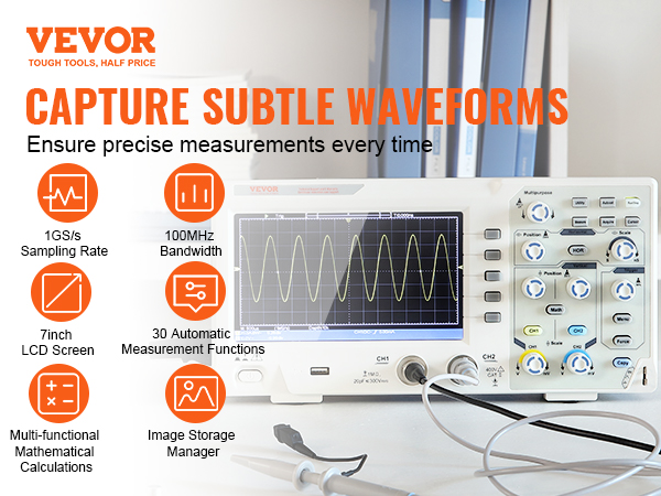 VEVOR Digital Oscilloscope, 1GS/S Sampling Rate, 100MHZ Bandwidth 2 ...