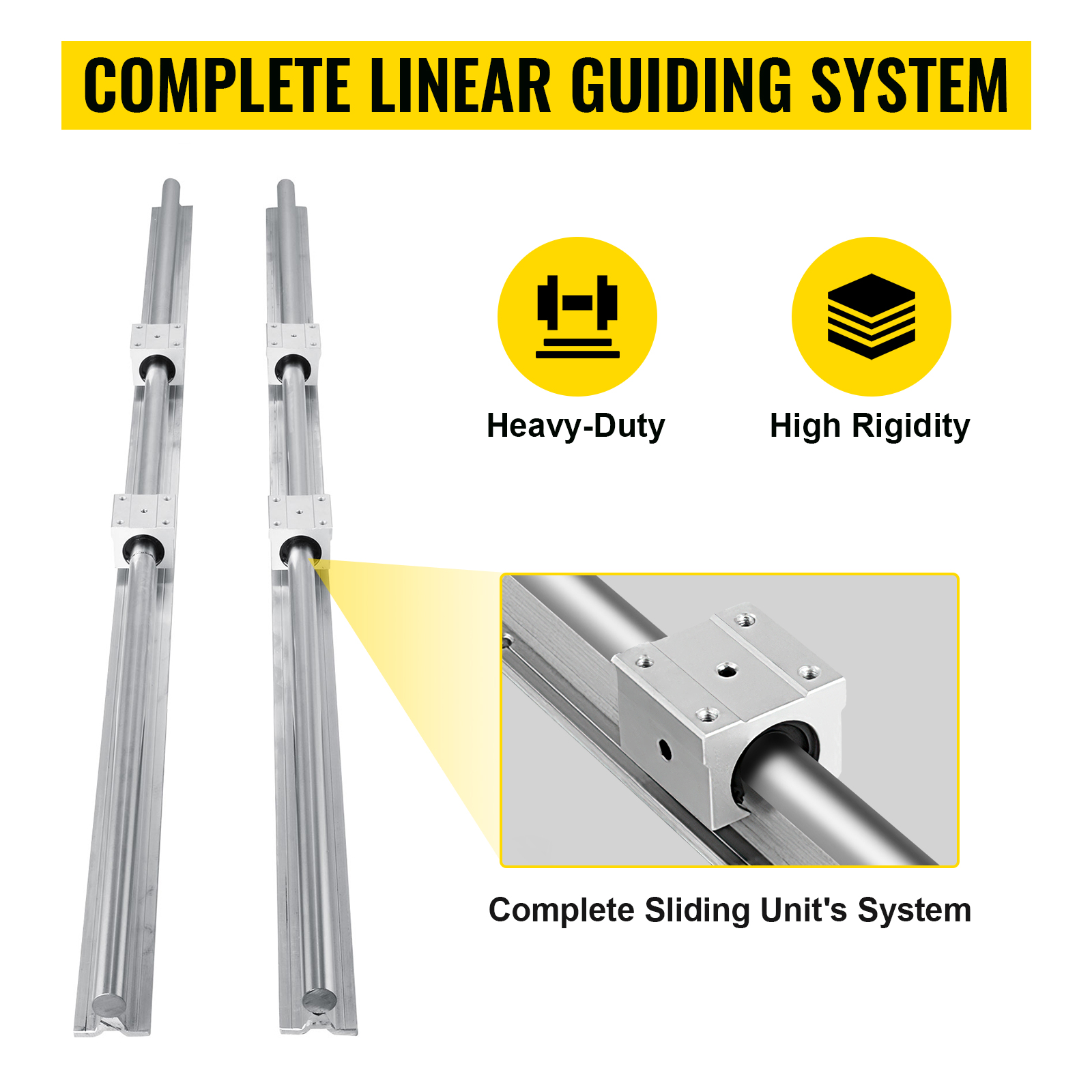 VEVOR Linear Rail SBR20-1200mm 20mm Linear Rail Shaft Rod W/ 4 SBR20UU ...
