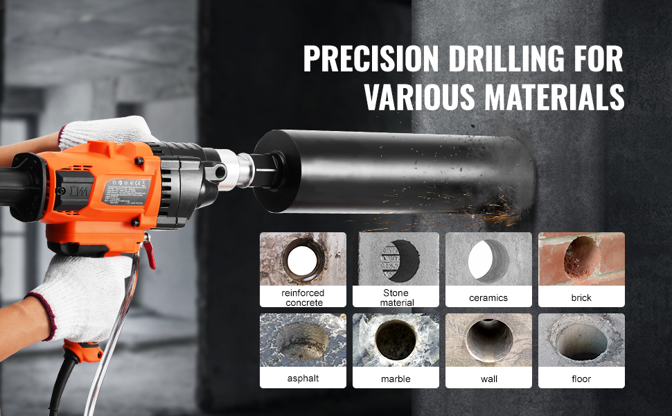 VEVOR Core Drill Machine 0.8-6.3in Dia 2000W Handheld Core Drill Rig ...