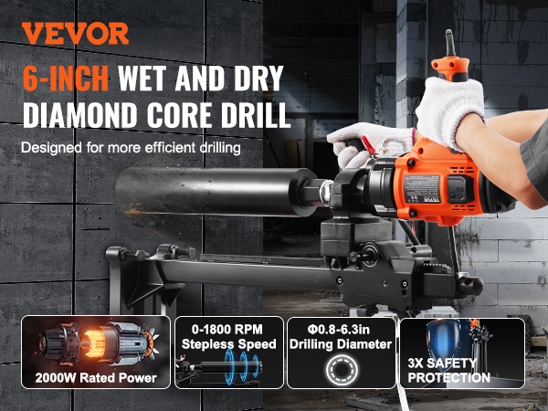 VEVOR Core Drill Machine 0.8-6.3in Dia 2000W Handheld and Stand Core ...