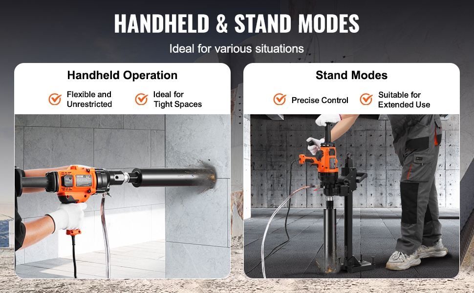 VEVOR Core Drill Machine 0.8-6.3in Dia 2000W Handheld and Stand Core ...