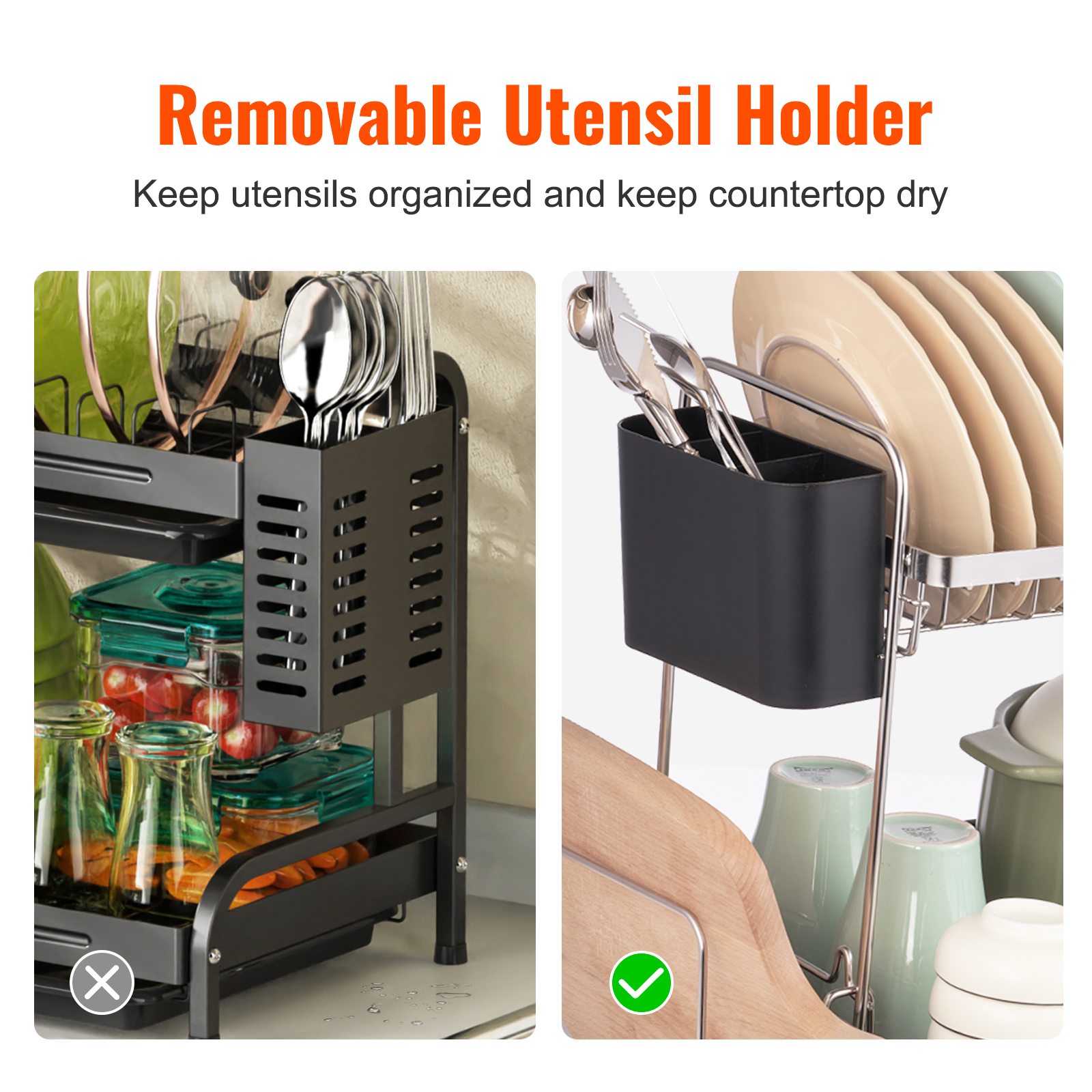 VEVOR 2Tier Dish Drying Rack Dish Drainer Stainless Steel Kitchen ...