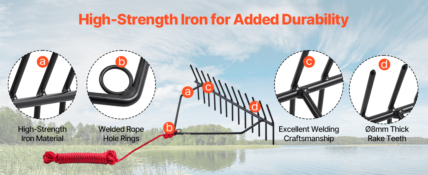 24x8.7 in Pond Aquatic Weed Rake Double-Sided Lake Weed Removal Rake ...