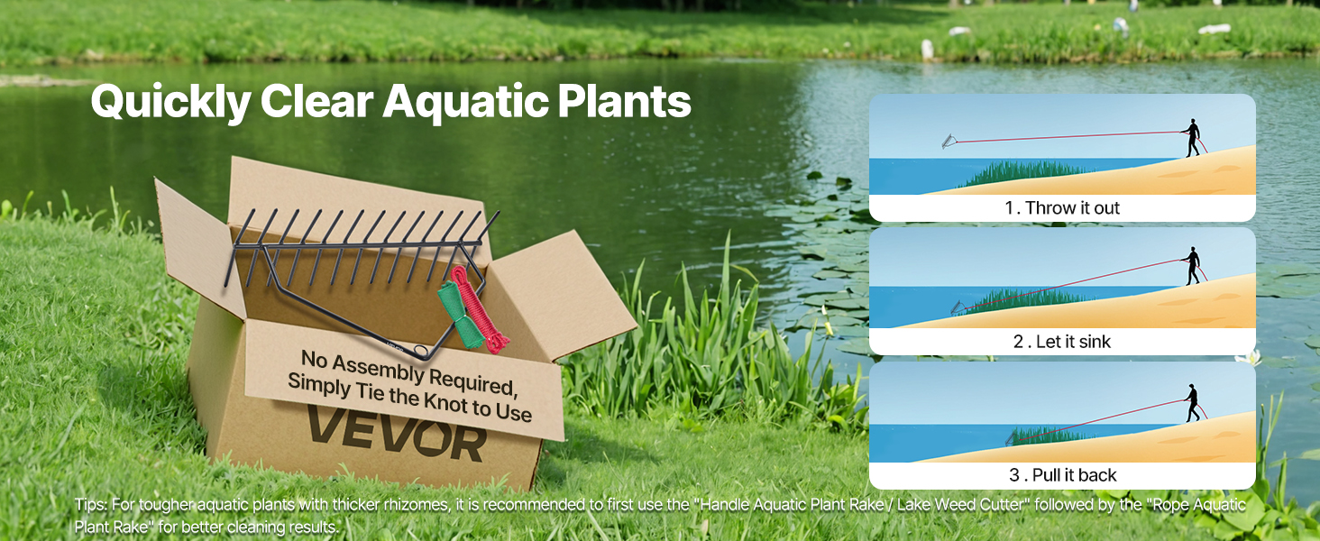 VEVOR 24x8.7 in Pond Aquatic Weed Rake Double-Sided Lake Weed Rake 30ft ...
