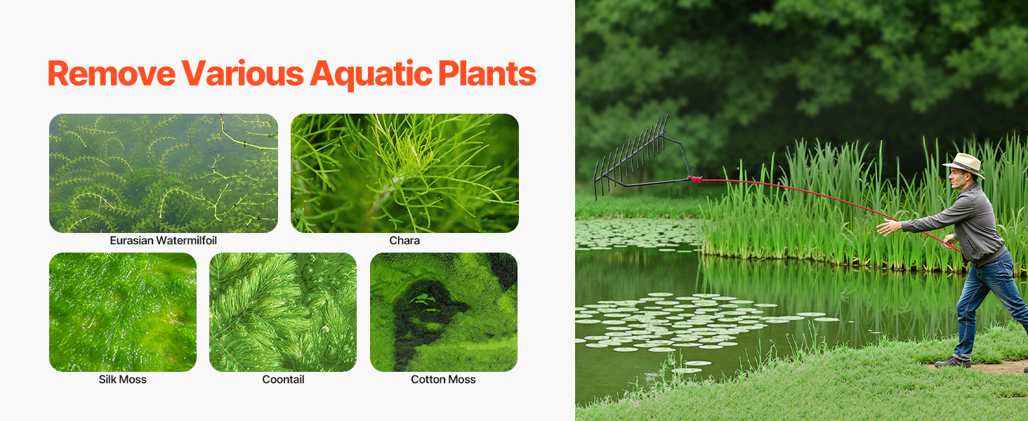 VEVOR 24x8.7 in Pond Aquatic Weed Rake Double-Sided Lake Weed Rake 30ft ...