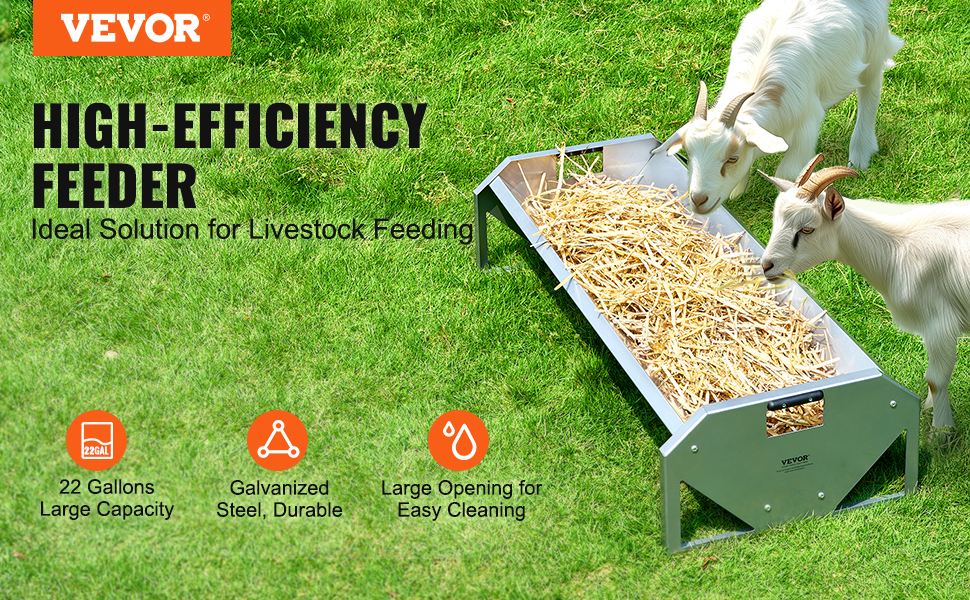 VEVOR Livestock Feeding Trough 22 Gallon Capacity 45" Goat Feeder for ...